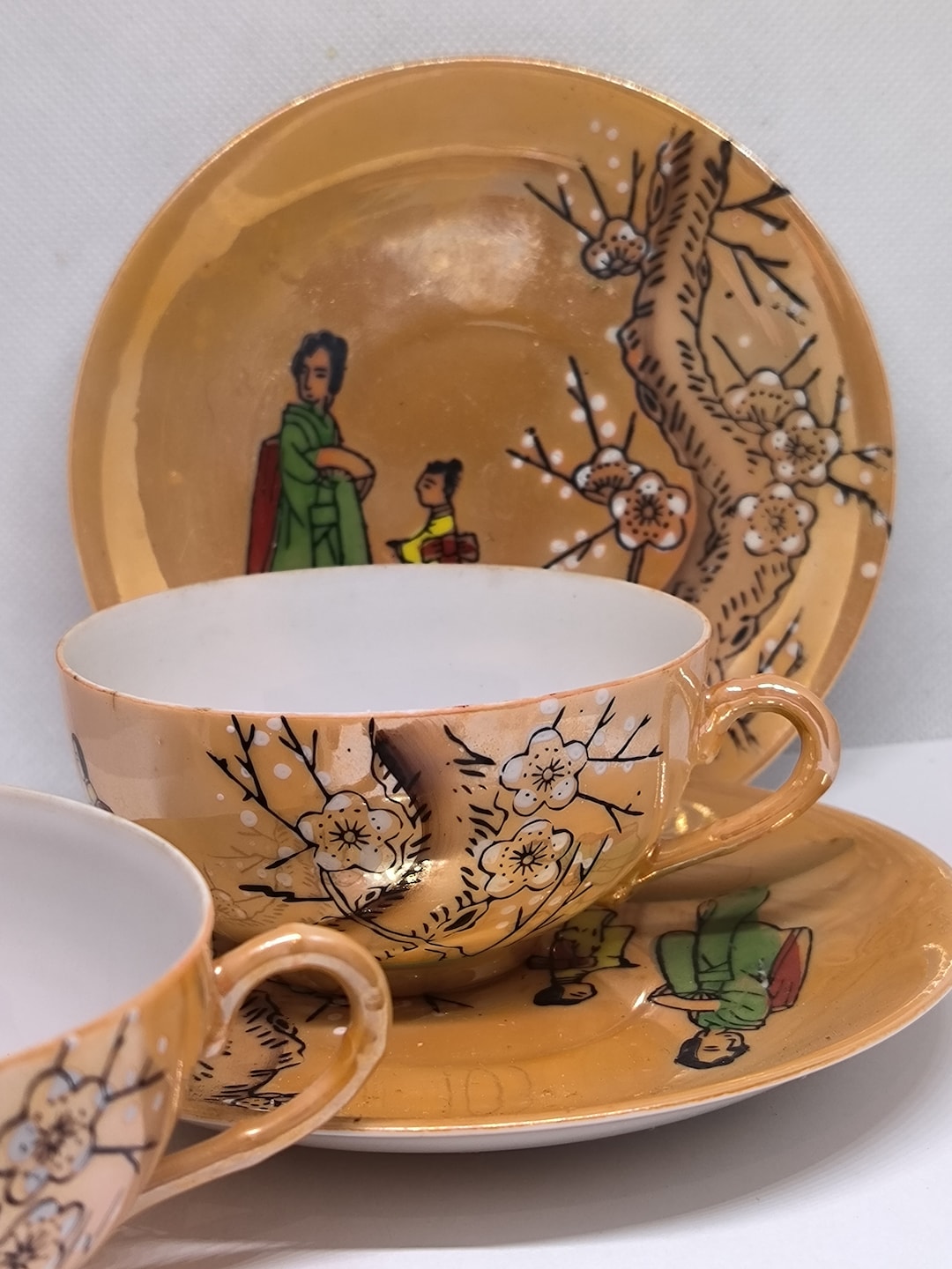 2 Tea Cups With Saucers Japan Geisha Lithophane Porcelain - Etsy