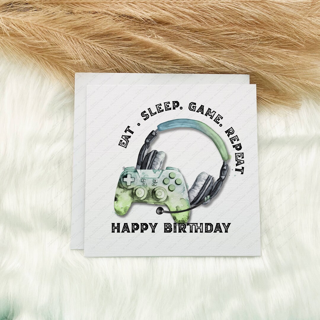 Personalised Gamer Birthday Card, Gaming Birthday Card, Eat Sleep Game ...