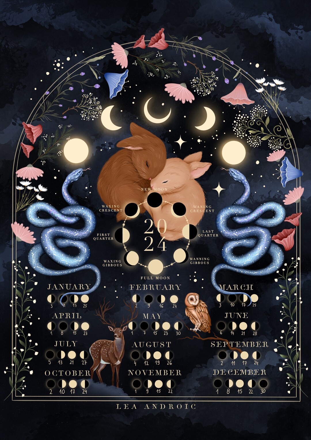 2024 Moon Calendar ART PRINT - Etsy