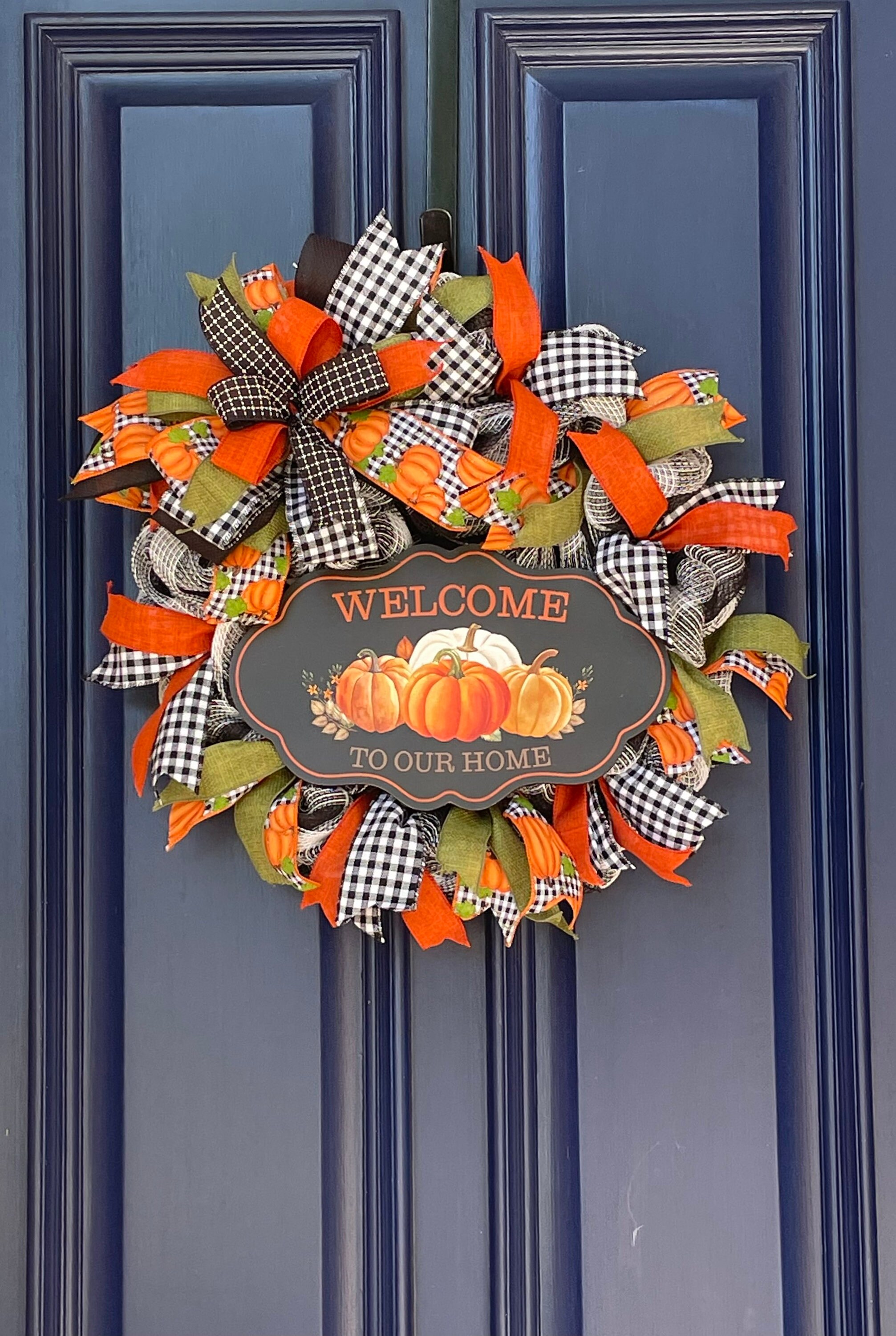 Fall Welcome Deco Mesh Wreath With Harvest Pumpkin Sign and - Etsy