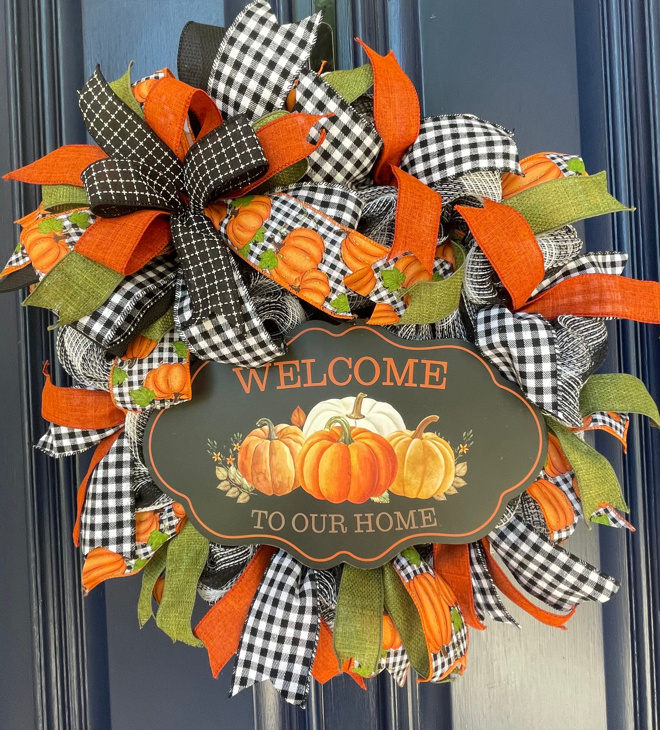 Fall Welcome Deco Mesh Wreath With Harvest Pumpkin Sign and - Etsy