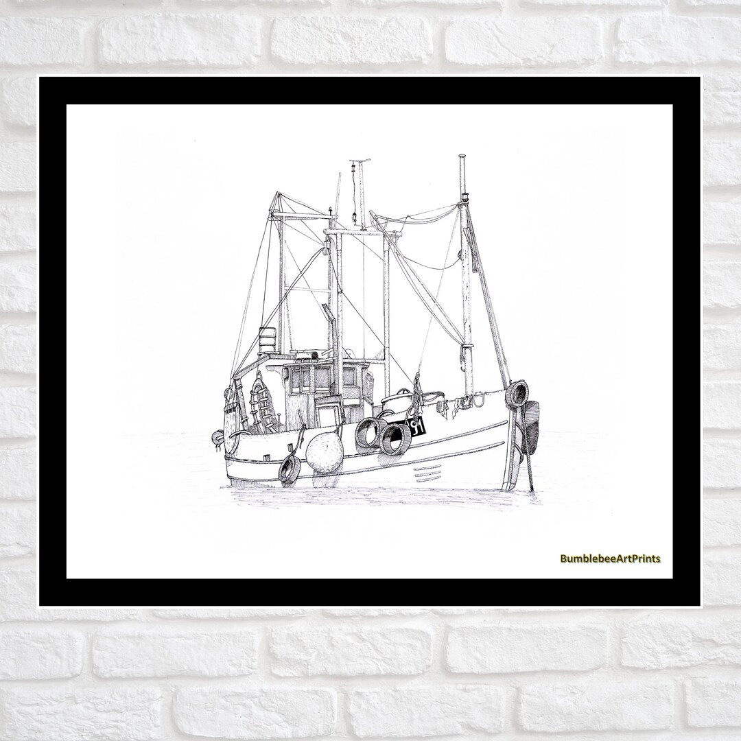 Fishing Boat, Pen and Ink, Digital Download, Ship-boat Wall Décor, Kids ...