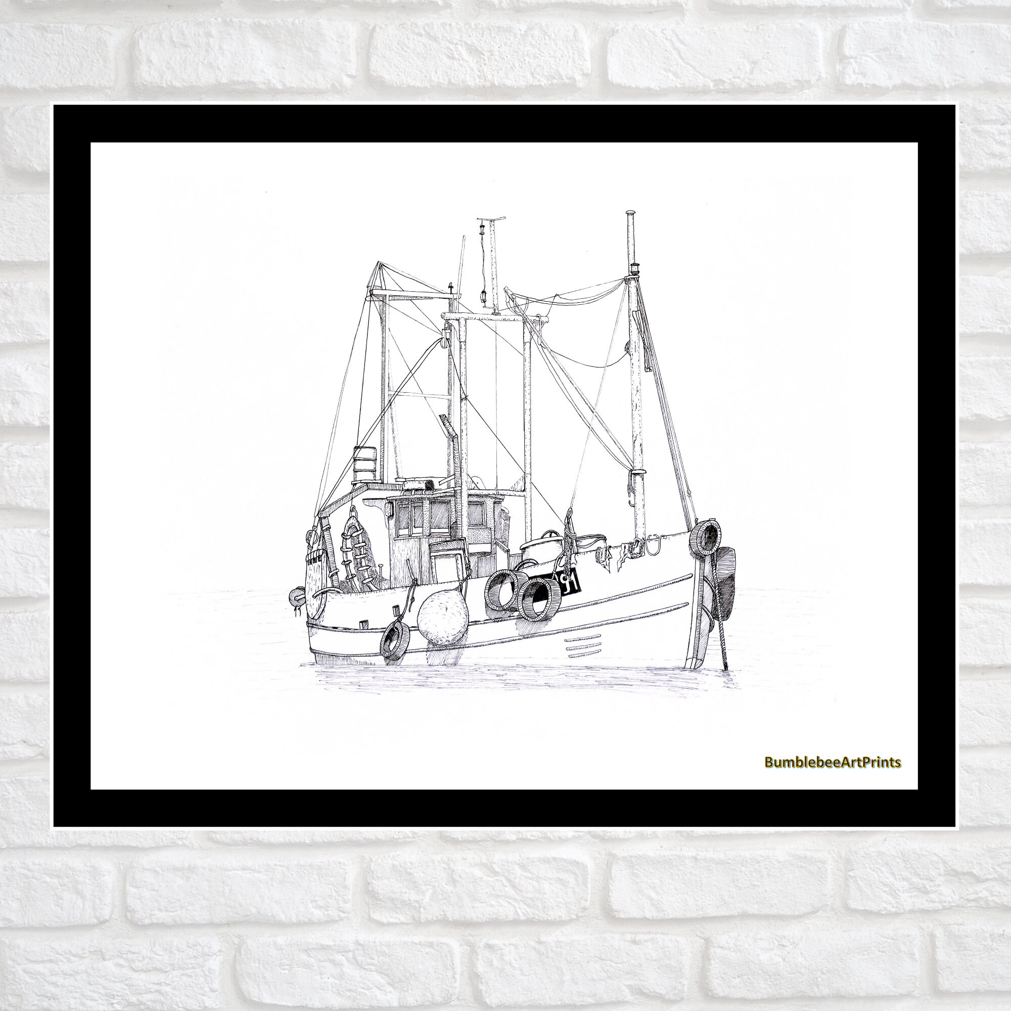Fishing Boat, Pen and Ink, Digital Download, Ship-boat Wall Décor, Kids ...