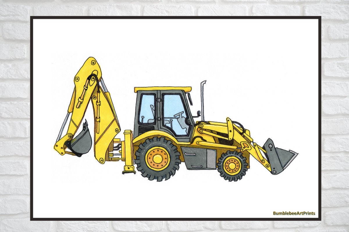 Backhoe Loader Construction Print, Prints for Boys Room, Transportation ...
