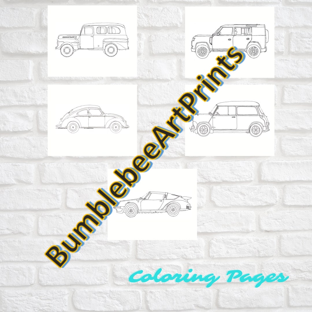 5 Cars Coloring Pages, Printable Transportation Art for Toddler or Big ...
