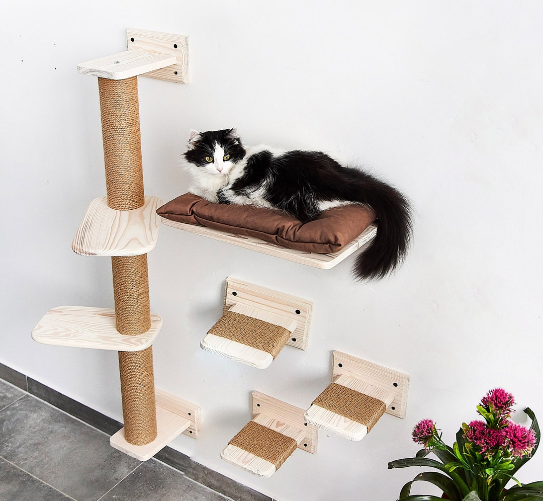 Cat Scratching Post, Wall-mounted Cat Playground With Soft Cushion, Cat ...