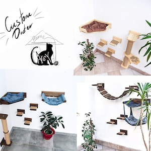 Corner Cat Bed Set, Cat Wall Furniture, Cat Shelves, Cat Feeder Shelf ...