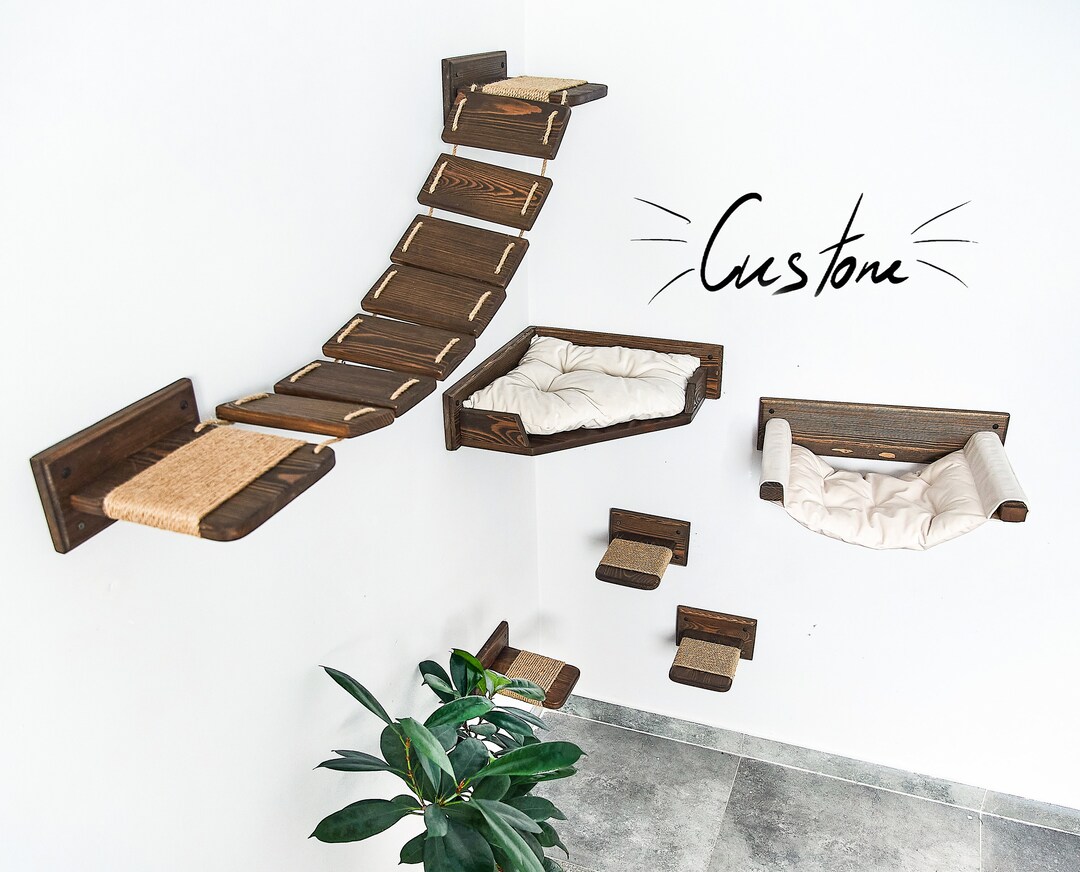 Custom Cat Furniture Set, Corner Cat Bed, Cat Hammock, Cat Shelves, Cat ...
