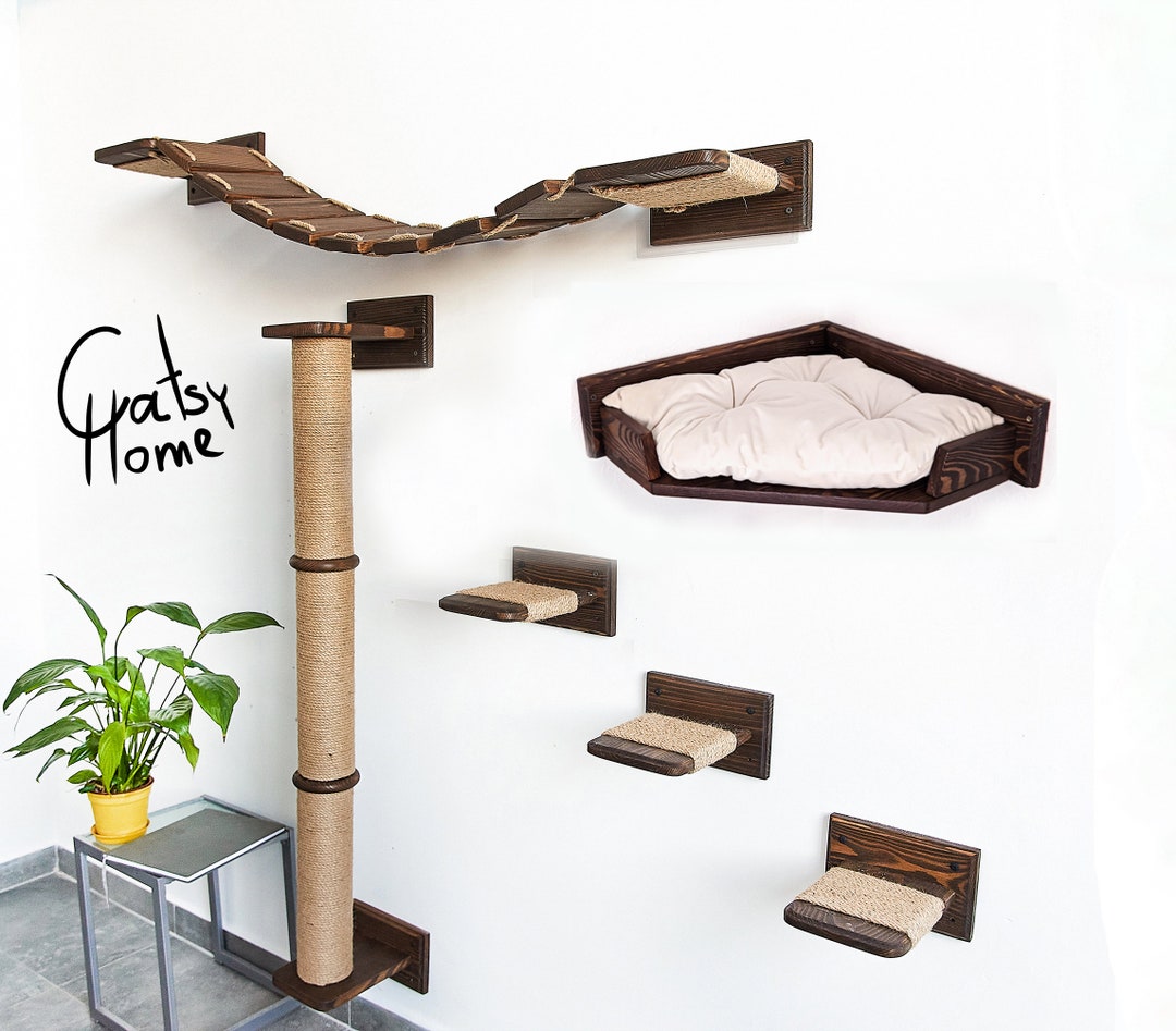 Cat Furniture Set, Corner Cat Perch, Cat Bridge for Wall, Cat Shelves ...