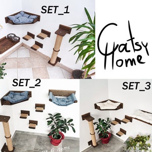 Corner Cat Bed Set, Cat Wall Furniture, Cat Shelves, Cat Feeder Shelf ...