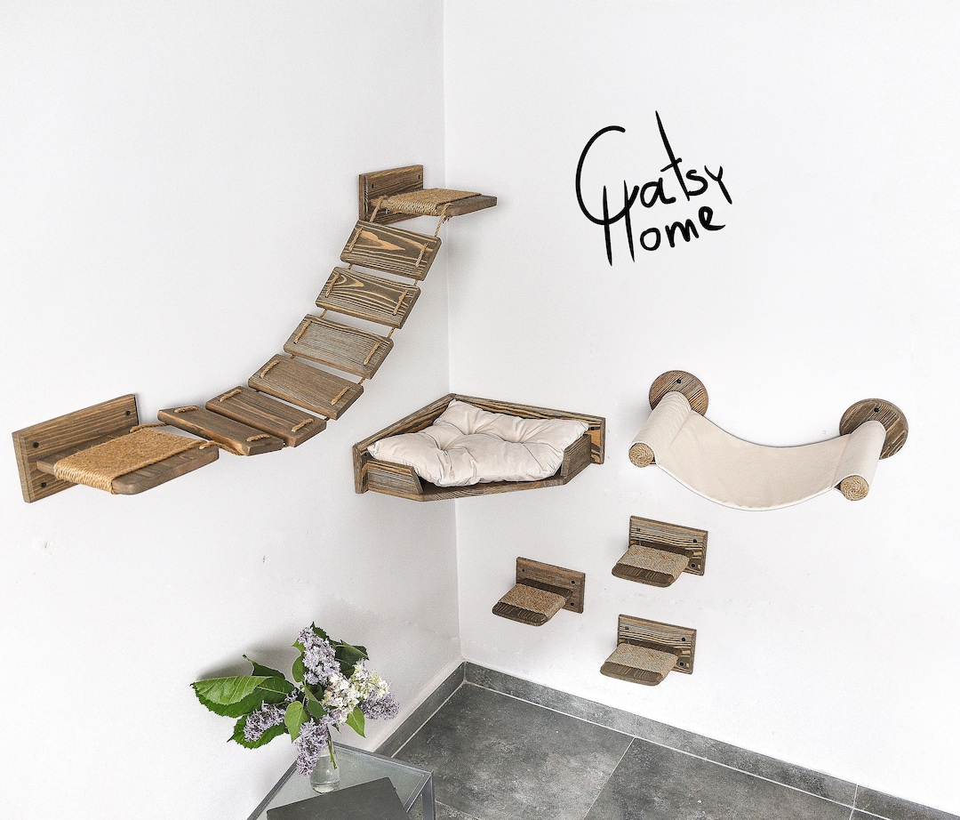 Cat Shelves, Corner Cat Bed, Cat Wall Set, Gray сat Furniture, Cat Wall ...
