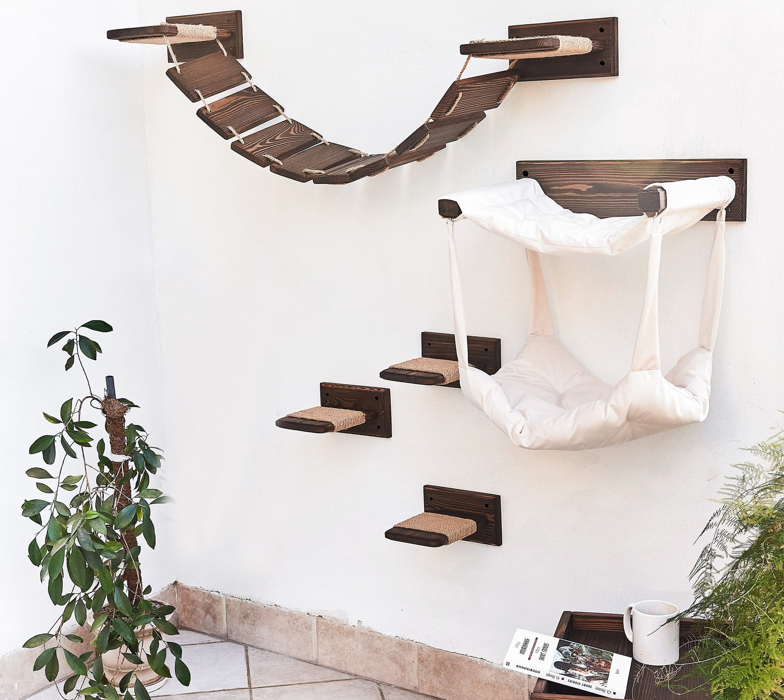 Unique Double Cat Hammock White, Cat Wall Furniture Set, Cat Bed, Cat ...