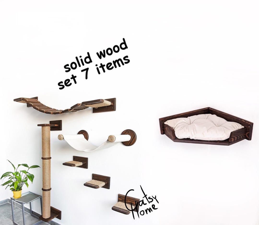 Cat Wall Furniture Set, Corner Cat Bed, Cat Scratching Post, Cat ...