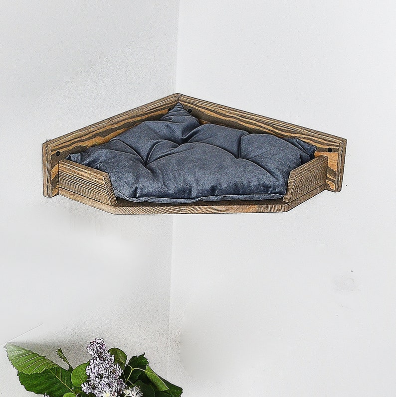 Corner Cat Bed Wall Mounted, Cat Shelf With Cushion, Wood Indoor Cat ...