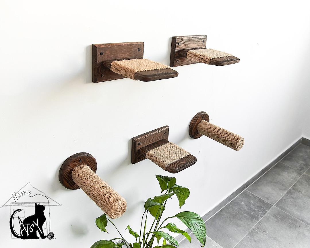 Cat Shelf, Wooden Cat Steps With Sisal Rope 5 Pc, Cat Lover Gift, Cat ...