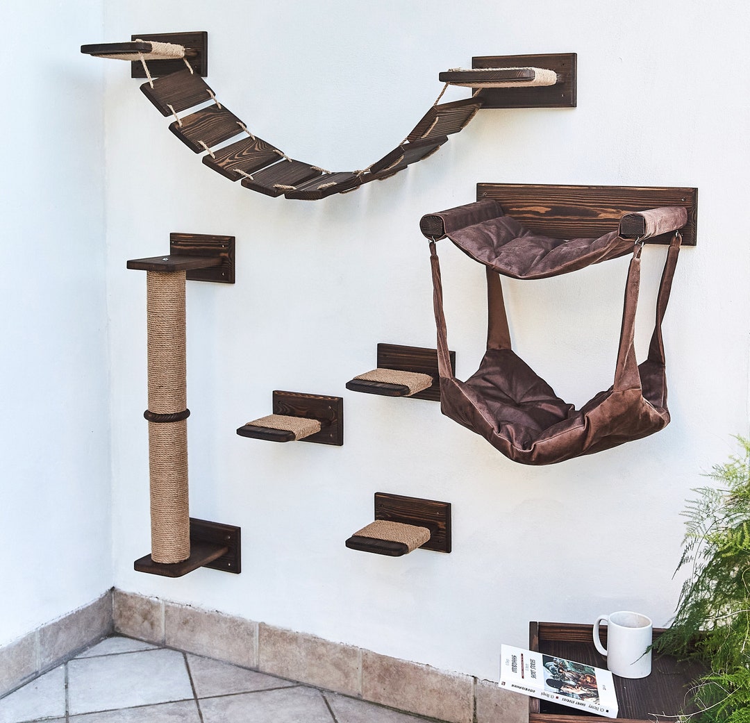 Wall-mounted Cat Climber Set, Wood Indoor Cat Furniture With Cat ...
