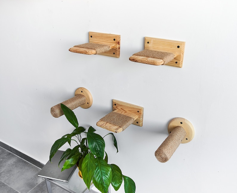 Cat Shelf, Wooden Cat Steps With Sisal Rope 5 Pc, Cat Lover Gift, Cat ...