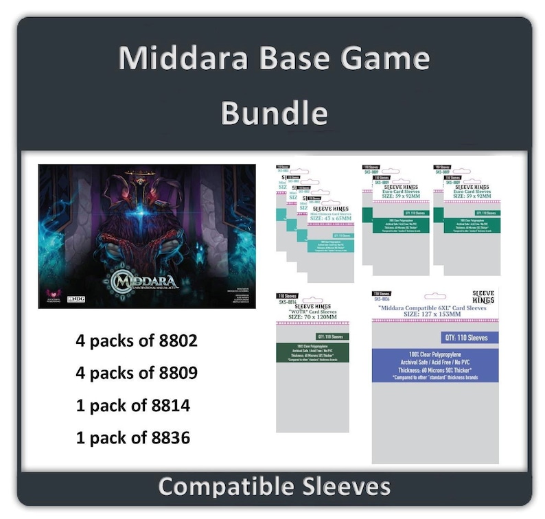 Middara Base Game" Compatible Sleeve Bundle (8802 X 4 + 8809 X 4 8814 X ...