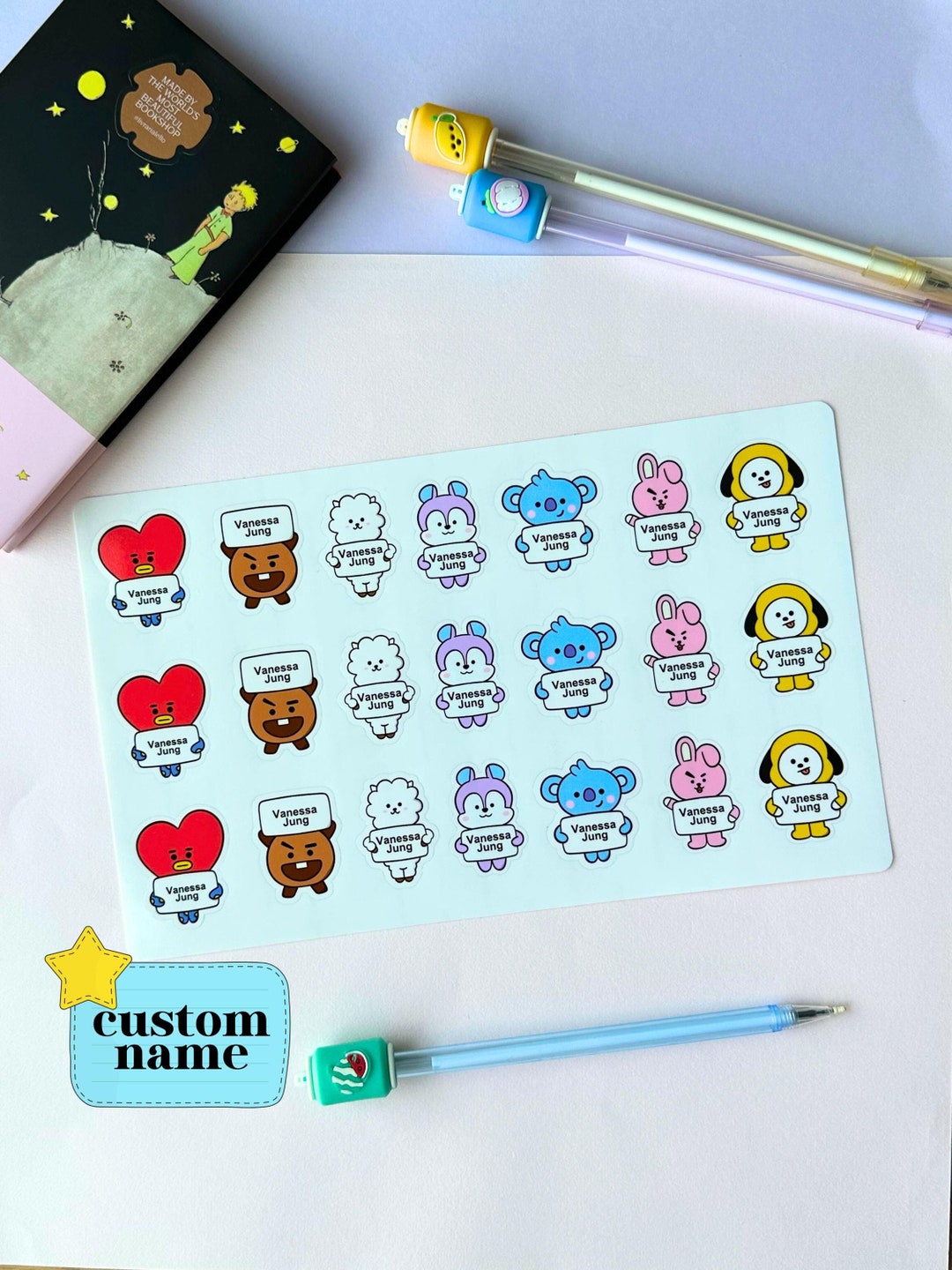 Custom Name Label Waterproof Sticker, Set of 21, Chimmy, Cooky, Koya ...