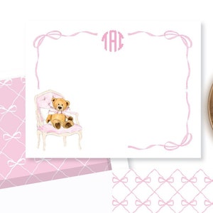 Watercolor Teddy Bear Pink Chair | Personalized STATIONERY FLAT ...