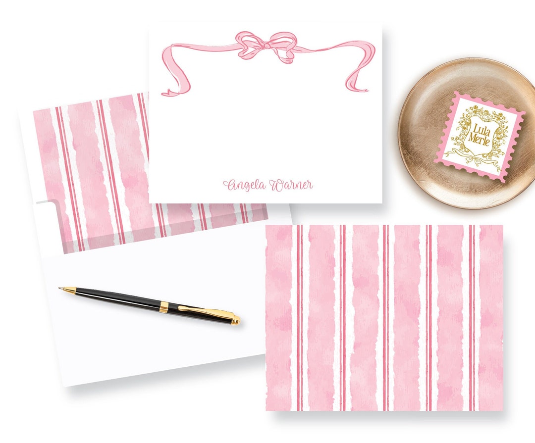 Watercolor Modern Coquette Bow STATIONERY FLAT NOTECARD Set ...