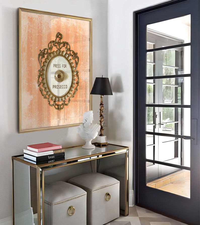 Press for Prosecco Button Art Print: Retro Glam Bar Cart Decor - Etsy