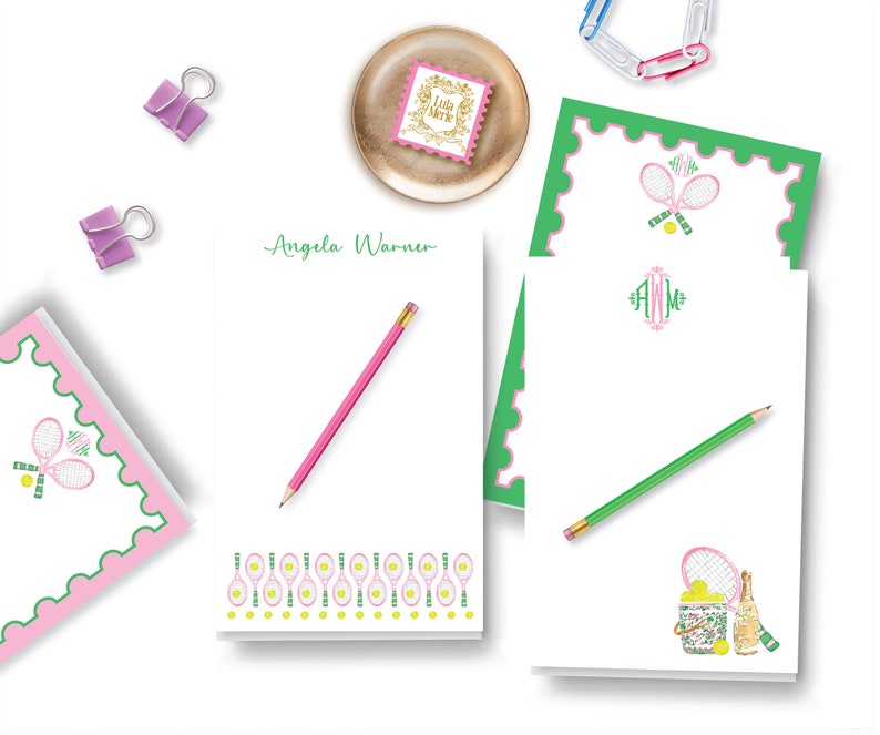 Watercolor Tennis Lover PERSONALIZED NOTEPAD Preppy Palm Beach Country ...
