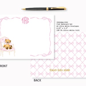 Watercolor Teddy Bear Pink Chair | Personalized STATIONERY FLAT ...