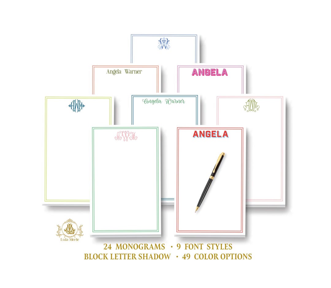 Personalized Monogram Notepad: Double Border Stationery | Colorful Memo ...