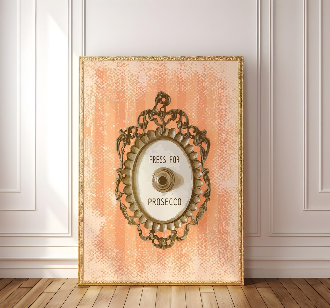 Press for Prosecco Button Art Print: Retro Glam Bar Cart Decor - Etsy