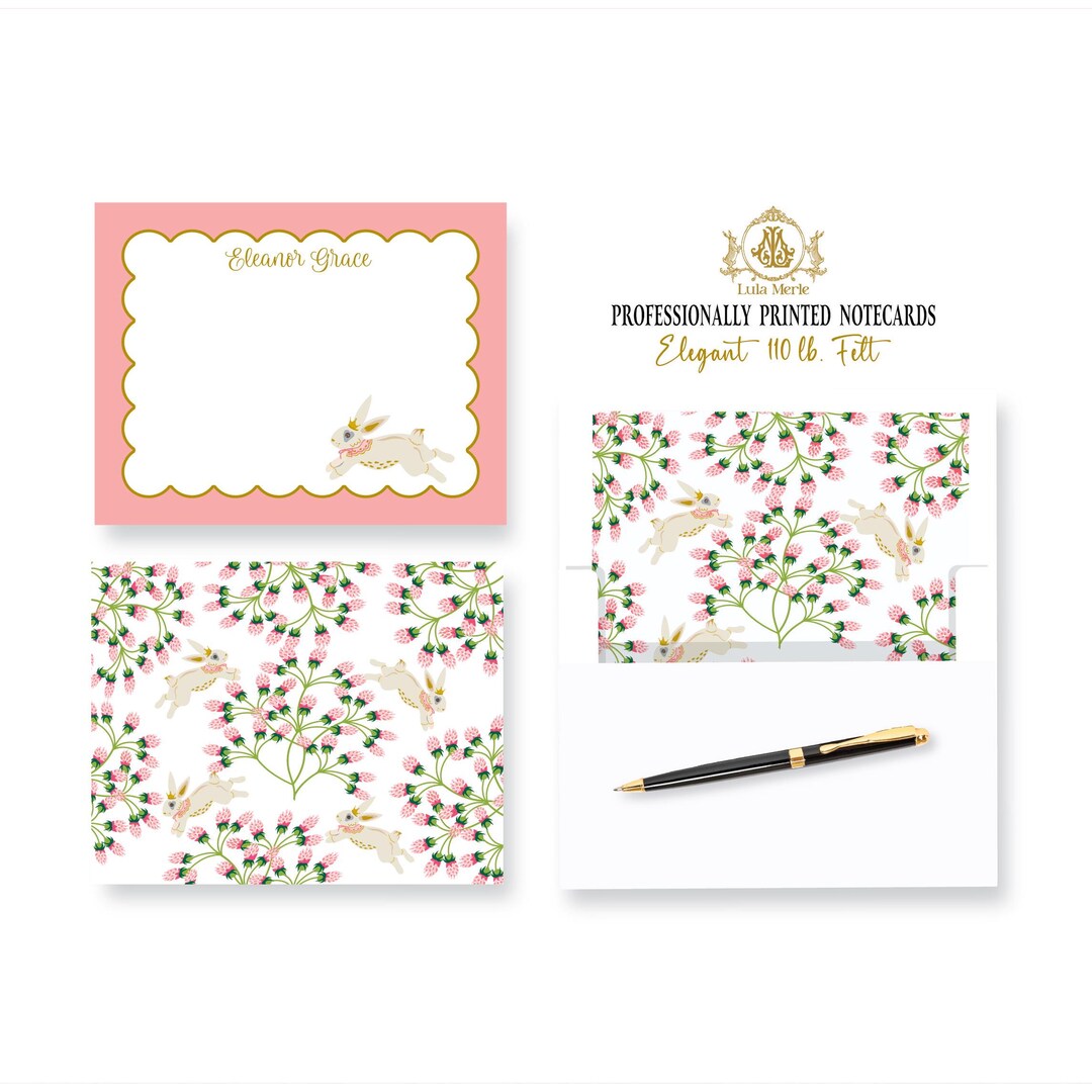 Personalized Bunny Rabbit Stationery Notecards: Chinoiserie Floral ...