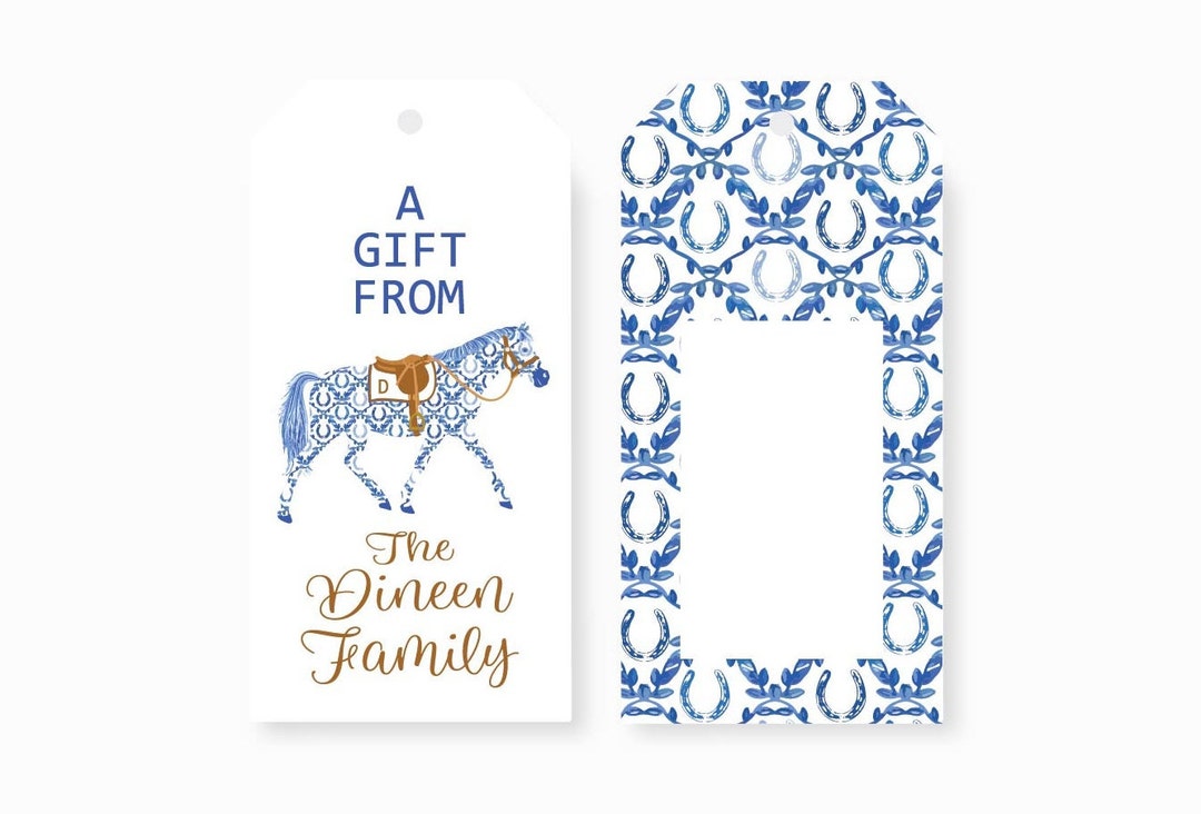 Personalized Gift Tags Horse Equestrian Chinoiserie Blue, Custom ...