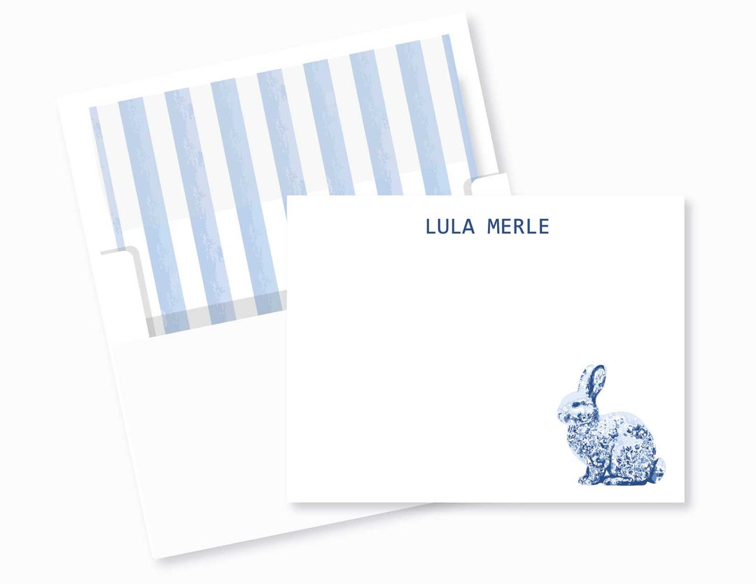 Chinoiserie Bunny Rabbit Stationery FLAT NOTECARD Set, Personalized ...