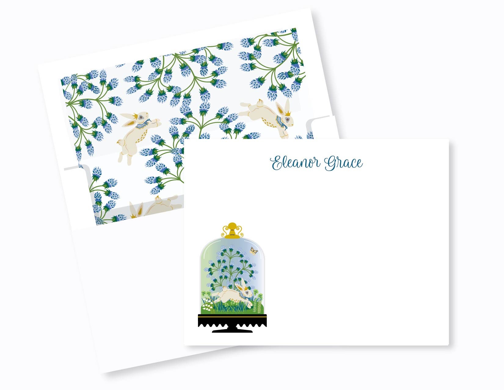 Personalized Bunny Rabbit Stationery Notecards: Grandmillennial Floral ...