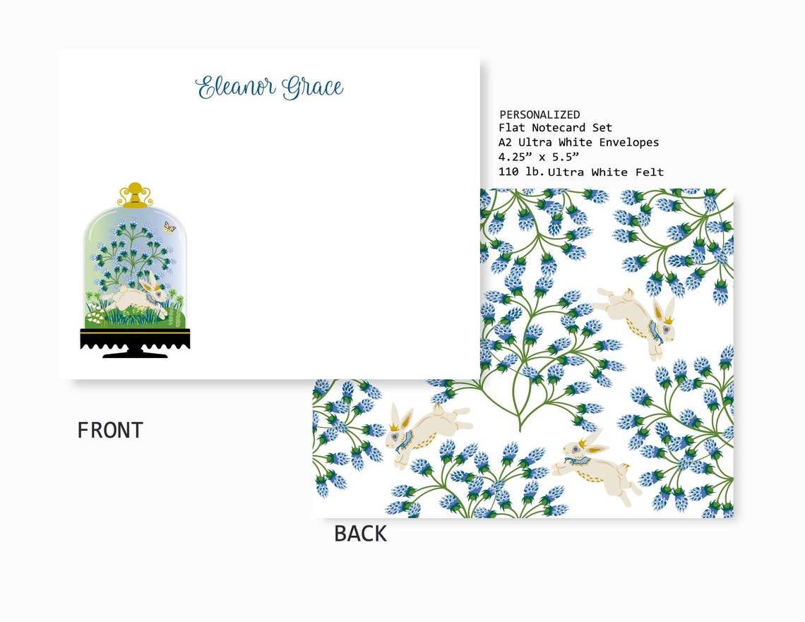 Personalized Bunny Rabbit Stationery Notecards: Grandmillennial Floral ...