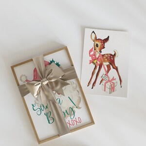 Retro Christmas Deer Printable Art Preppy Pink Reindeer Present Vintage ...