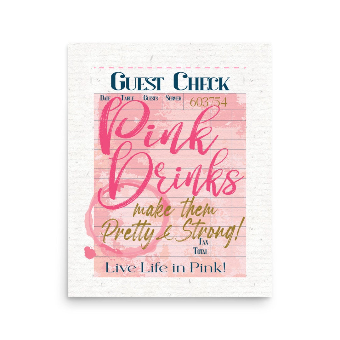 PRINTABLE Wall Art Print: Guest Check Receipt, Pink Drinks Order ...