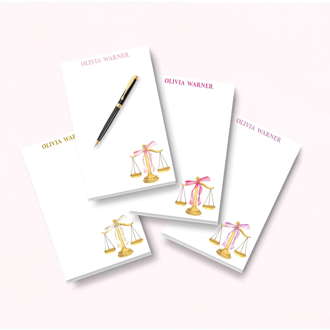 Personalized Lawyer Notepad: Scales of Justice, Girly Bow, Elegant ...