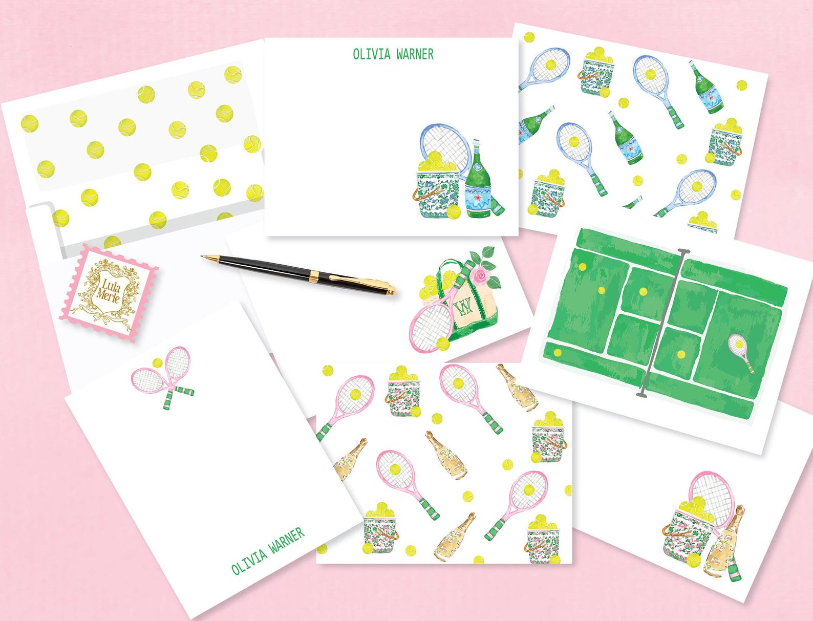 Watercolor Tennis Lover PERSONALIZED NOTEPAD Preppy Palm Beach Country ...