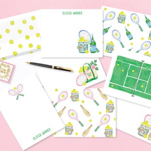 Watercolor Tennis Court PERSONALIZED NOTEPAD Preppy Palm Beach Country ...