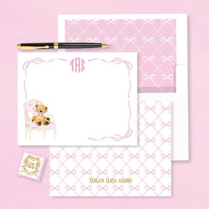 Watercolor Teddy Bear Pink Chair | Personalized STATIONERY FLAT ...