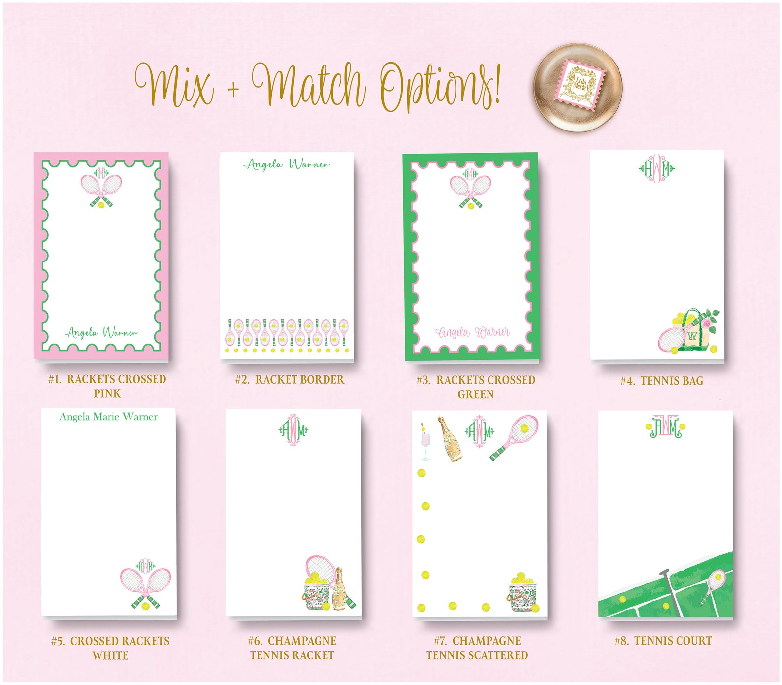 Watercolor Tennis Lover PERSONALIZED NOTEPAD Preppy Palm Beach Country ...