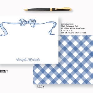 Watercolor Modern Blue Bow Personalized STATIONERY FLAT NOTECARD Set ...