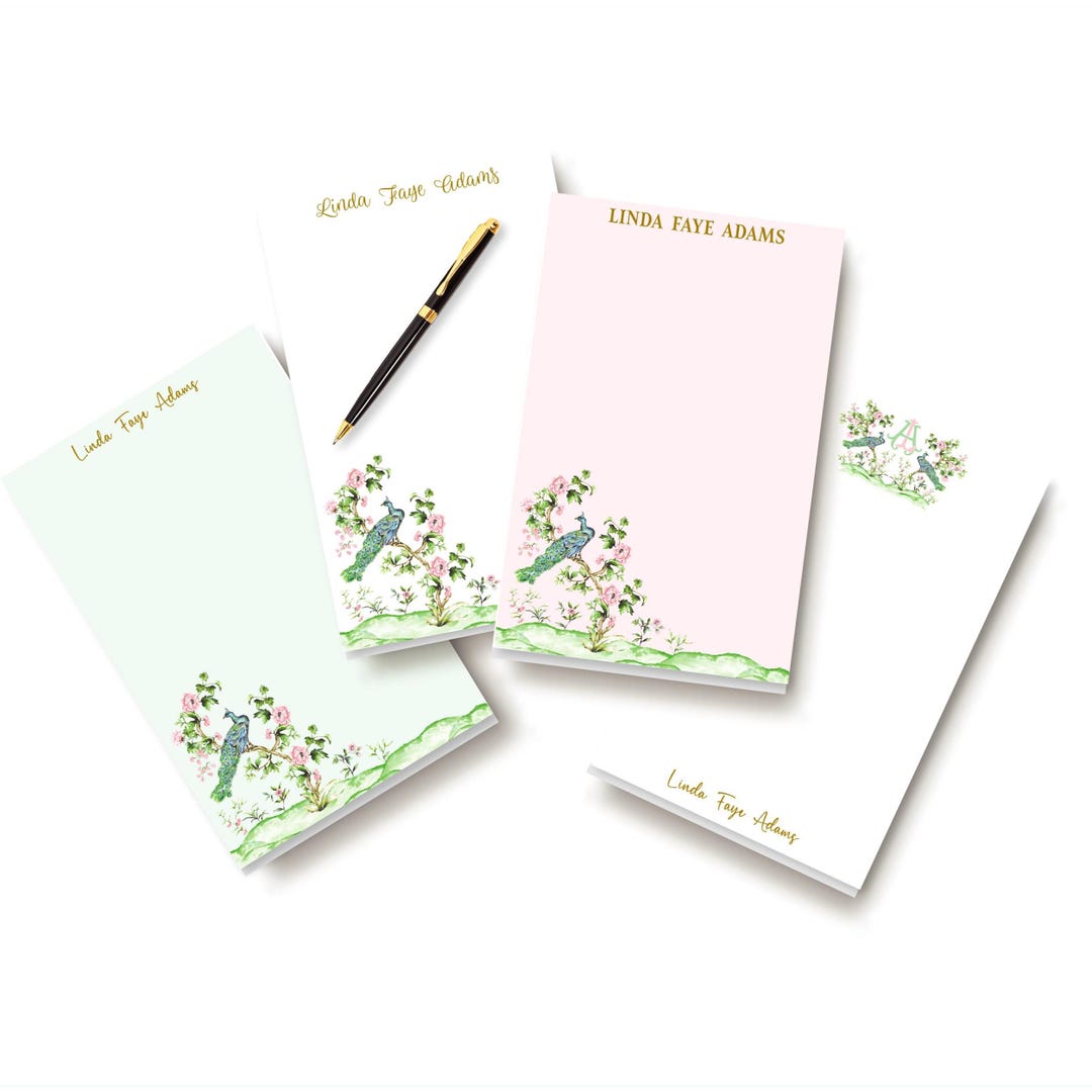 PERSONALIZED NOTEPAD: Floral Chinoiserie Peacock Crest | Girly to Do ...