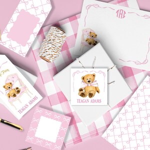 Watercolor Teddy Bear Pink Chair | Personalized STATIONERY FLAT ...