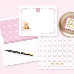 Watercolor Teddy Bear Pink Chair | Personalized STATIONERY FLAT ...