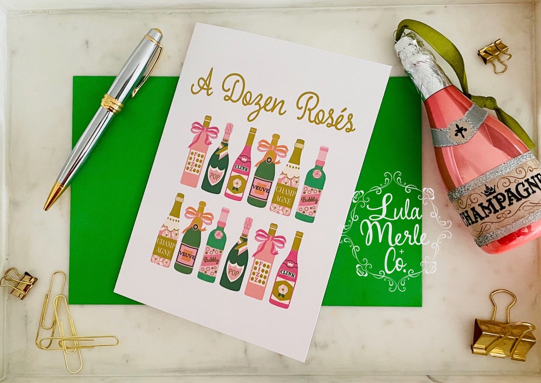 Champagne Printable Card Bar Cart Art Veuve Bottle Pink - Etsy