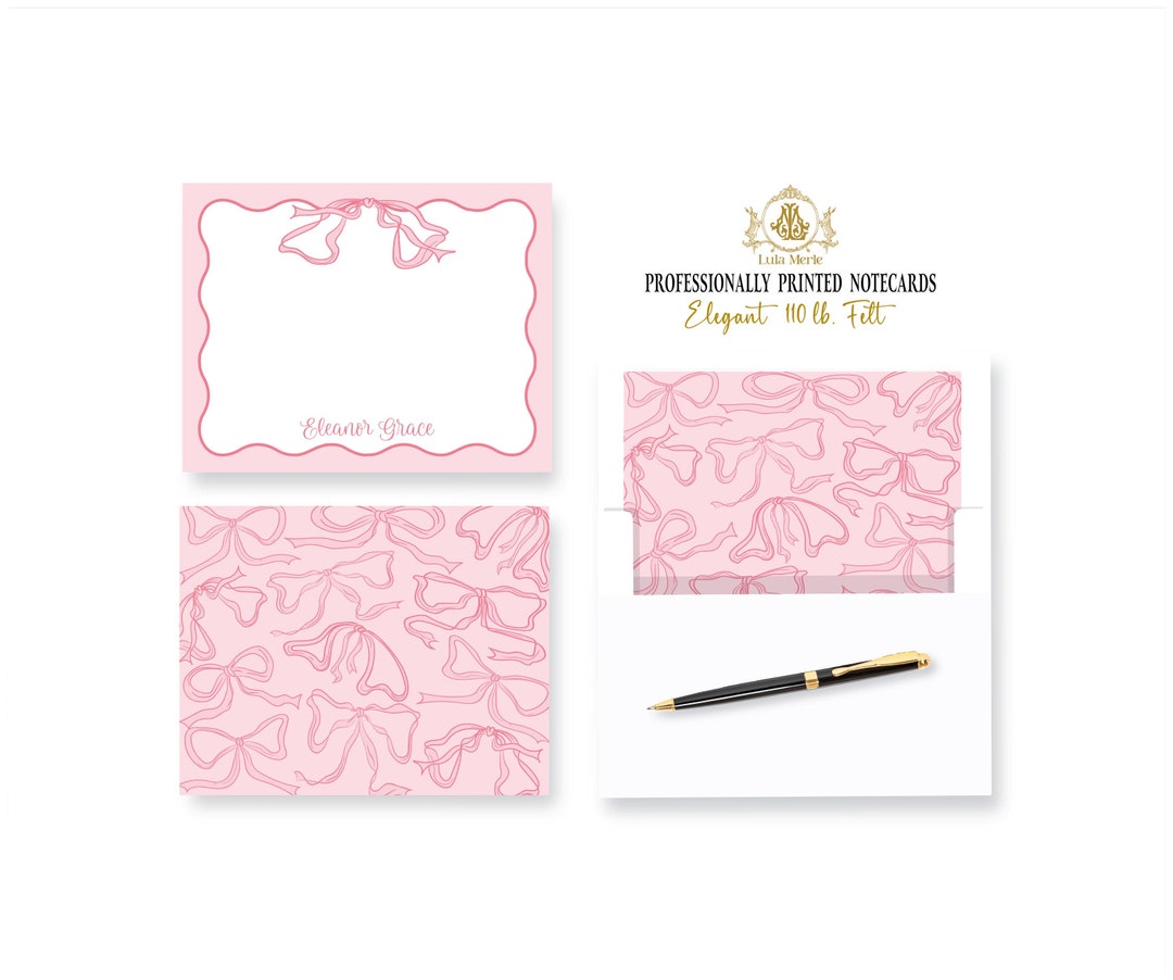 Scallop Border Modern Coquette Bow STATIONERY FLAT NOTECARDS ...