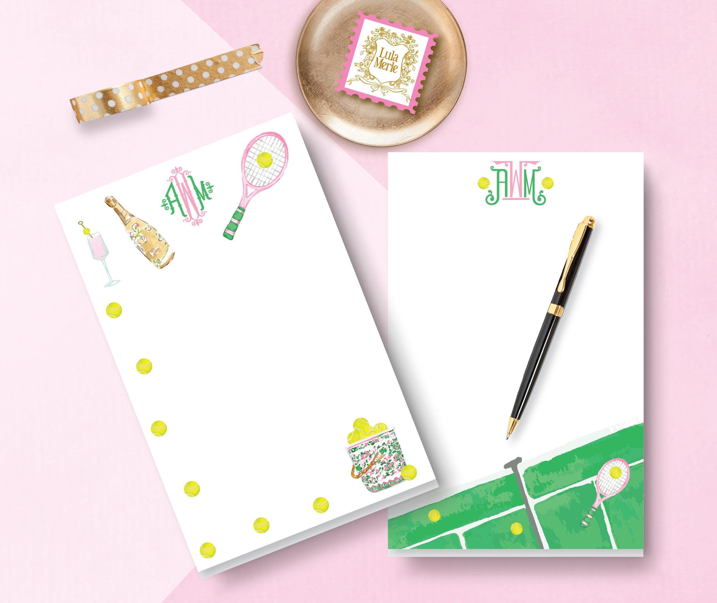 Watercolor Tennis Lover PERSONALIZED NOTEPAD Preppy Palm Beach Country ...
