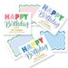 Personalized Happy Birthday STATIONERY FLAT NOTECARD Modern Wavy Border ...